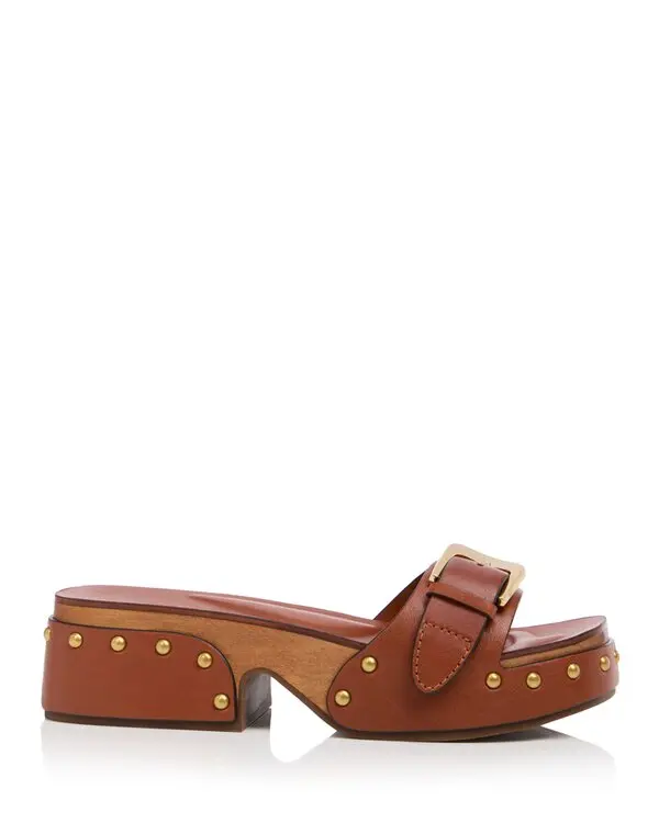 Zimmermann Leather Clog Slide Sandals With Gold-tone Studs
