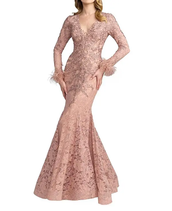 Mac Duggal Long Sleeve Embellished Mermaid Gown