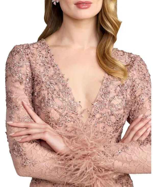 Mac Duggal Long Sleeve Embellished Mermaid Gown