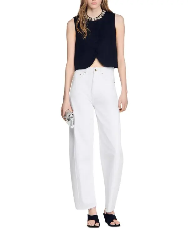 Sandro Jeweled Neckline Cropped Jacket