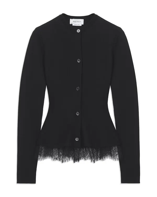 Alexander McQueen Woven Lace Trim Cardigan Sweater