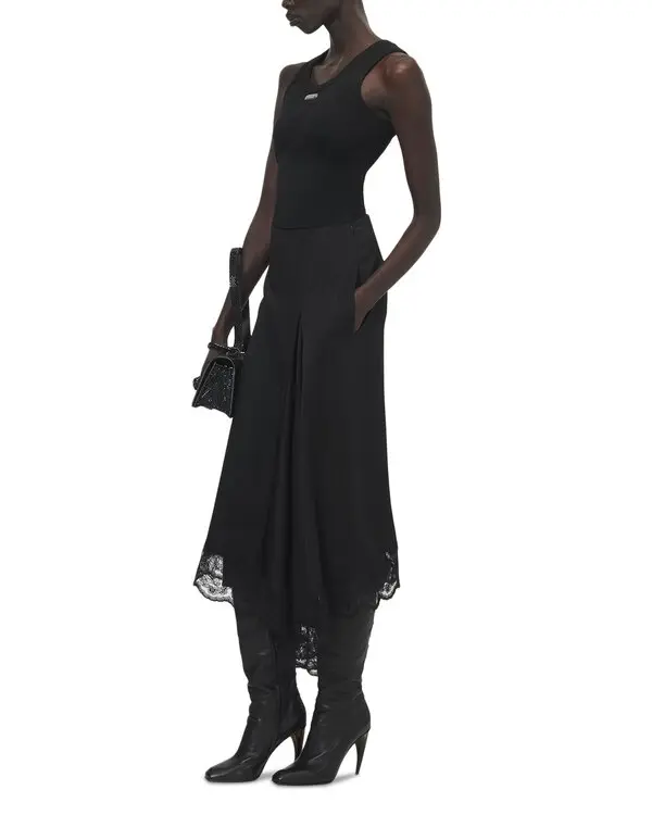 Alexander McQueen Satin Back Crepe Skirt With Lace Trim