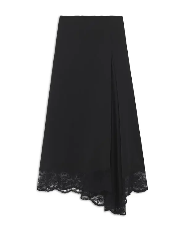 Alexander McQueen Satin Back Crepe Skirt With Lace Trim