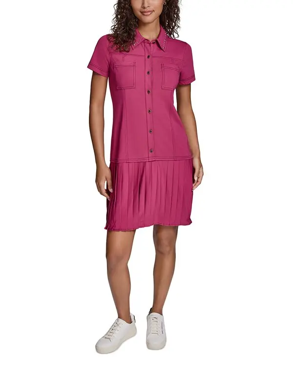 Karl Lagerfeld Paris Button Front Pleated Dress