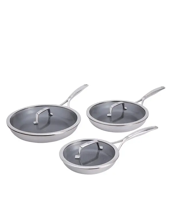ZWILLING Peak Stainless Steel Dual Performance Ceramic Fry Pans With Lids, Set Of 3 - Silver
