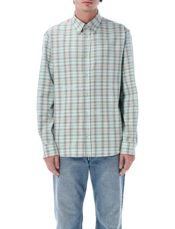 Off-White Check Flannel Shirt With All-over Jacquard Lettering & Back Logo - Verde