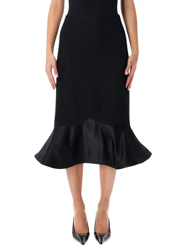Fendi High-waist Tailored Midi Skirt In Grain Poudre Wool With Plum-effect Hem - Nero
