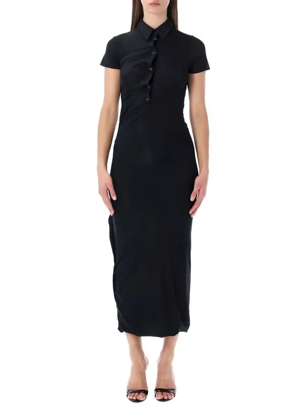 Ottolinger Asymmetrical Button Placket Twisted Polo Midi Dress - Nero