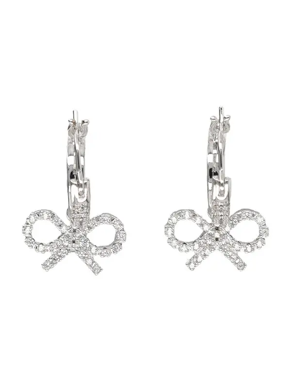 SELF-PORTRAIT Bow Hoop Earrings With Sparkling Crystal Detail, Plated Brass-2.5 Cm X 2 Cm - Argento