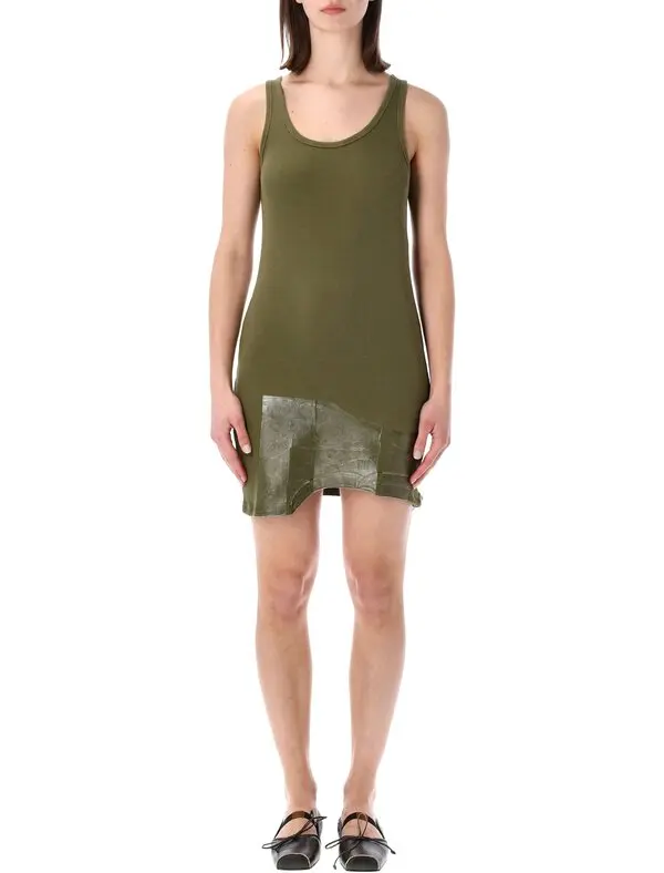 MAISON MARGIELA Stretch Ribbed Cotton Mini Dress With Sheer Hem - Verde