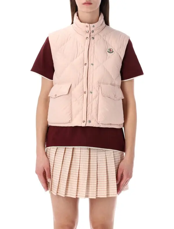 Moncler Down Gilet With Stand Collar And Zigzag Quilting - Rosa