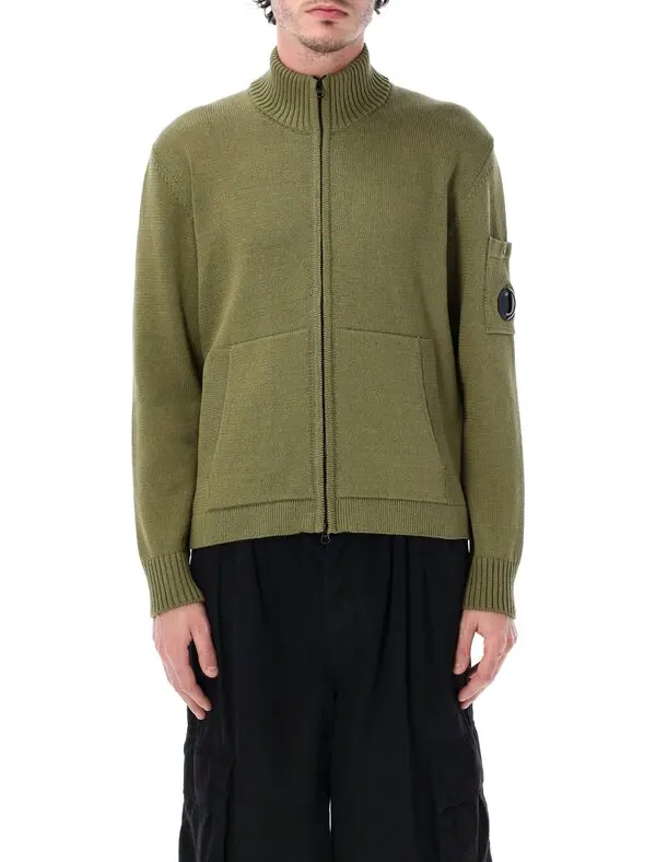 C.P. COMPANY Structured Cotton High Neck Zip Cardigan - Verde