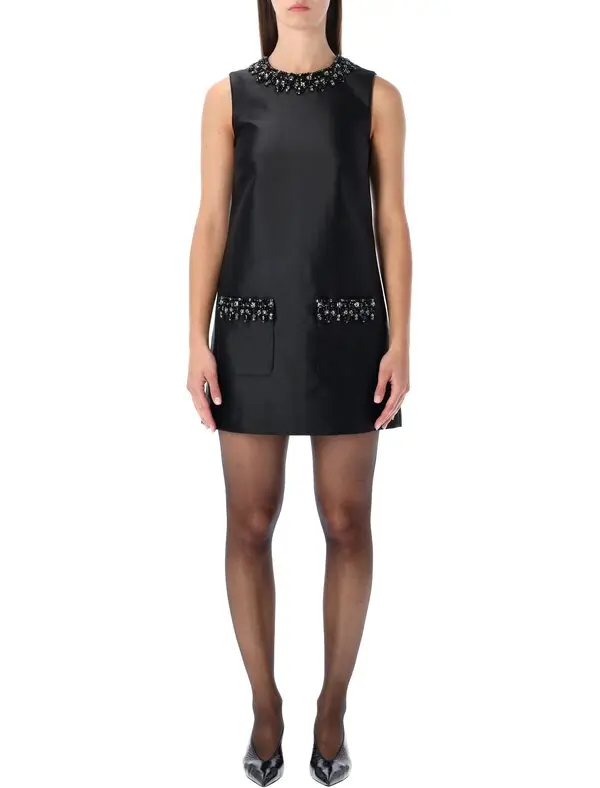 SELF-PORTRAIT Jewel Embellished Taffeta Mini Dress - Nero