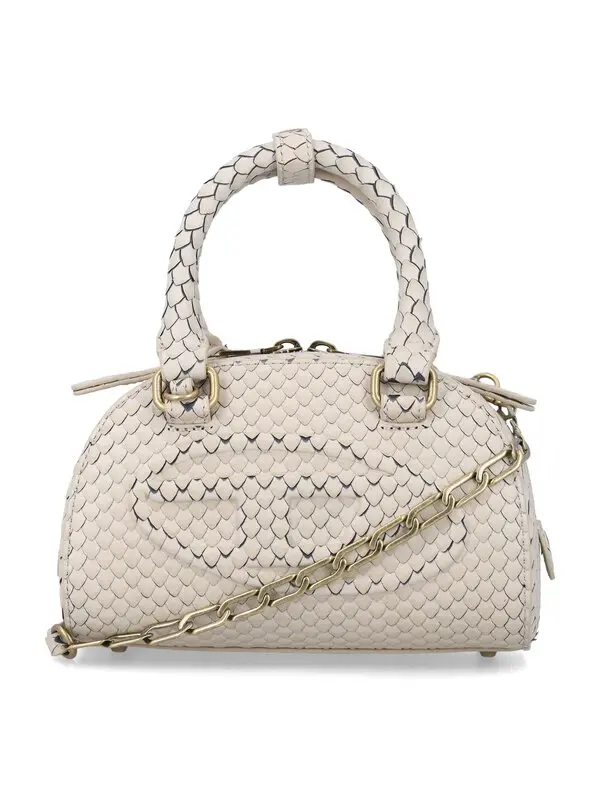 DIESEL® Inspired Mini Dome Handbag In Snake-effect Textured Leather With Dual-zip Closure And Chain Strap - Bianco