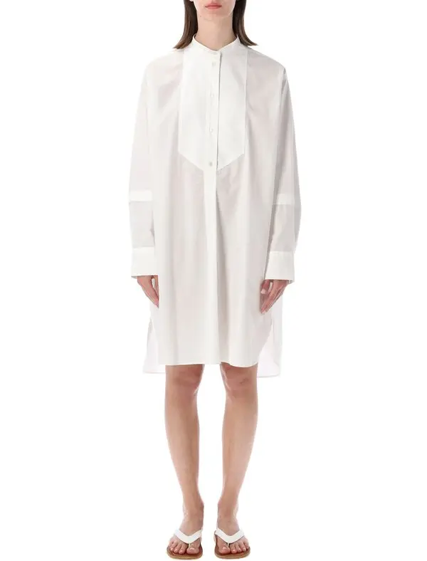 Studio Nicholson Thelon Grandad Collar Poplin Fishtail Hem Dress - Bianco