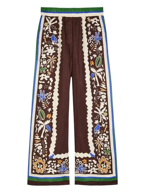 ALEMAIS Printed Linen Wide-leg Trousers - Multicolour