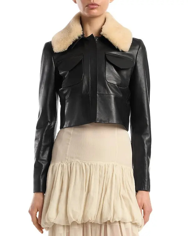 LIBEROWE Raja Cropped Leather Jacket With Shearling Collar