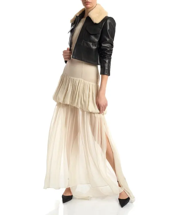 LIBEROWE Raja Cropped Leather Jacket With Shearling Collar