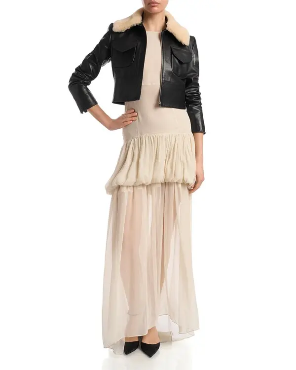 LIBEROWE Raja Cropped Leather Jacket With Shearling Collar