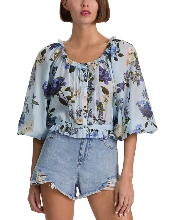 Alice + Olivia Mclaine Elbow Sleeve Cropped Blouse - Fly Away