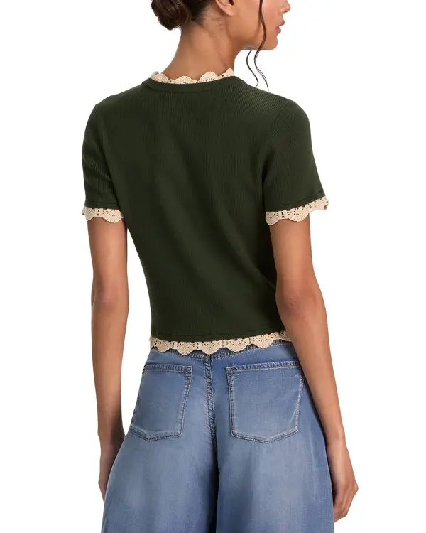 Alice + Olivia Ciara Short Sleeve Cardigan With Trim