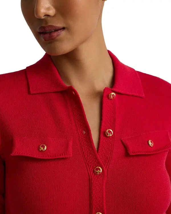 St. John Legacy Crepe Wool Blend Shirt Dress - Scarlet