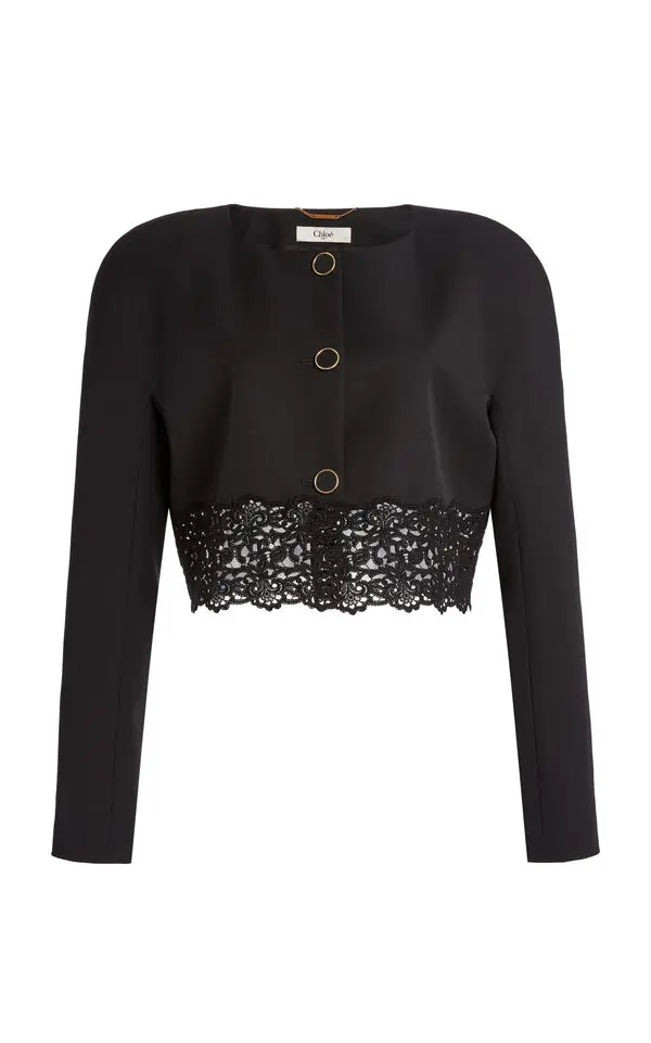 Chloé Lace-trimmed Cropped Wool Grain De Poudre Jacket