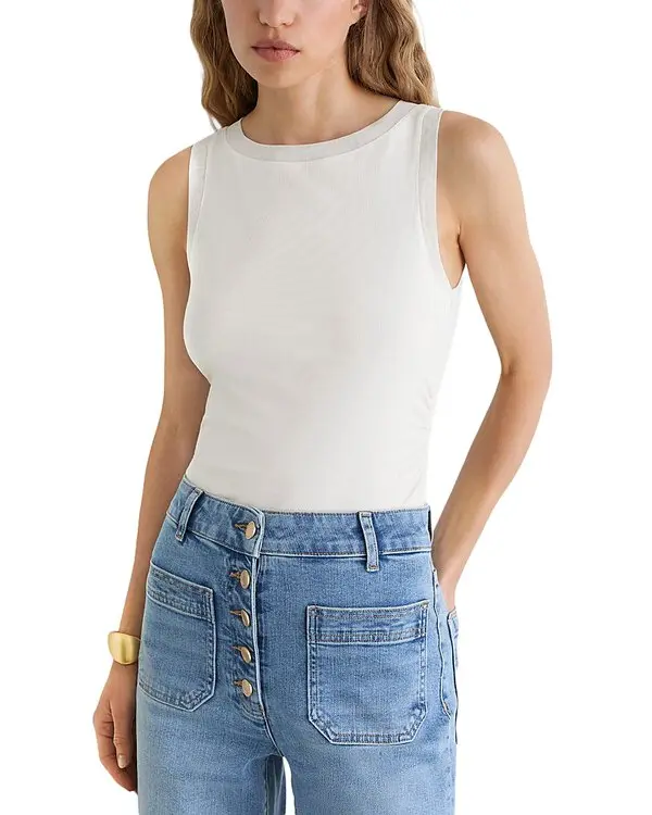 REISS Sheer Detail Rib Vest - White