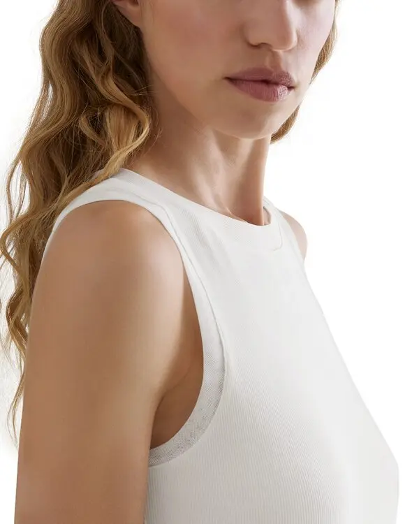 REISS Sheer Detail Rib Vest - White