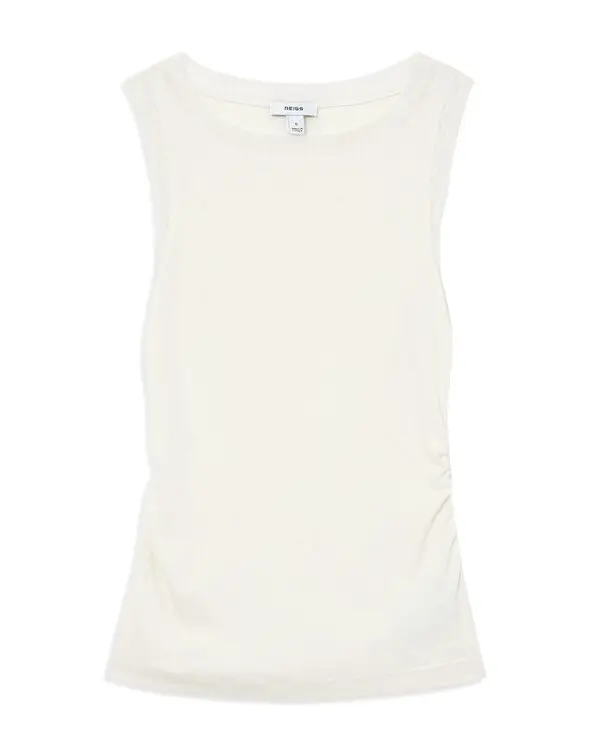 REISS Sheer Detail Rib Vest - White