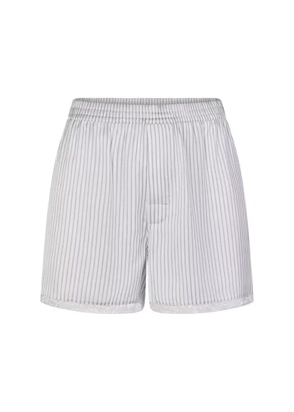 SKIMS Lace-trim Woven Shine Boxer Shorts - Silver