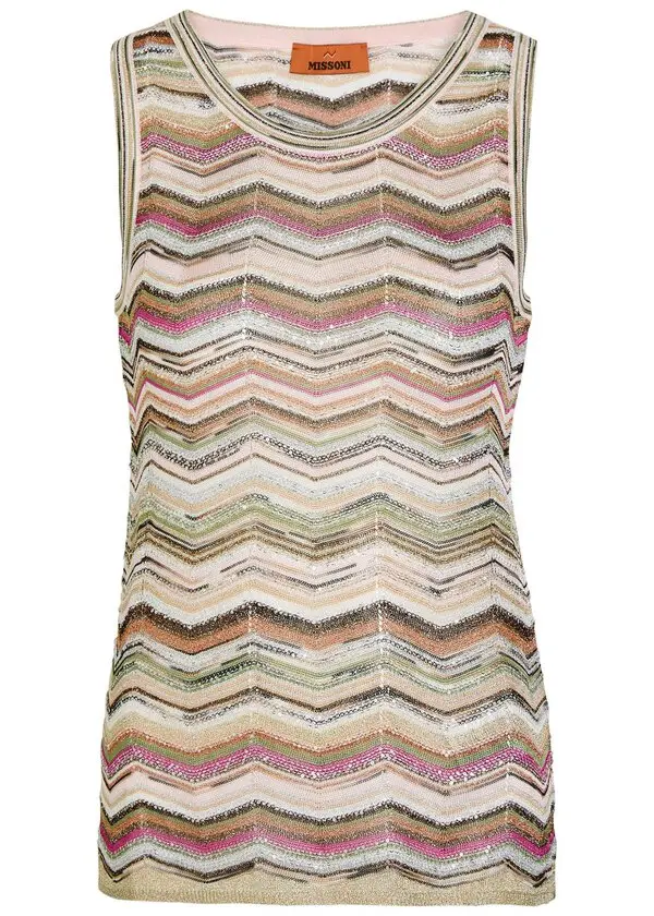 Missoni Chevron Fine-knit Top With Metallic Weave