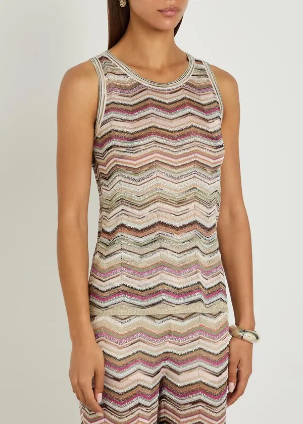 Missoni Chevron Fine-knit Top With Metallic Weave