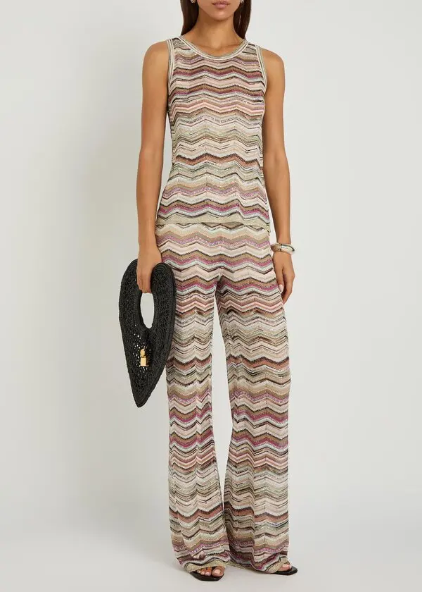 Missoni Chevron Fine-knit Top With Metallic Weave