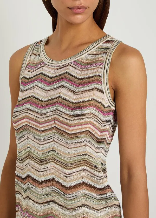 Missoni Chevron Fine-knit Top With Metallic Weave