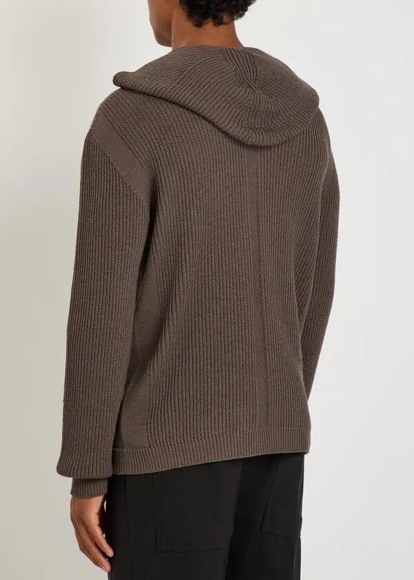 Rick Owens Ribbed Wool Zip-through Hooded Jumper - Brown