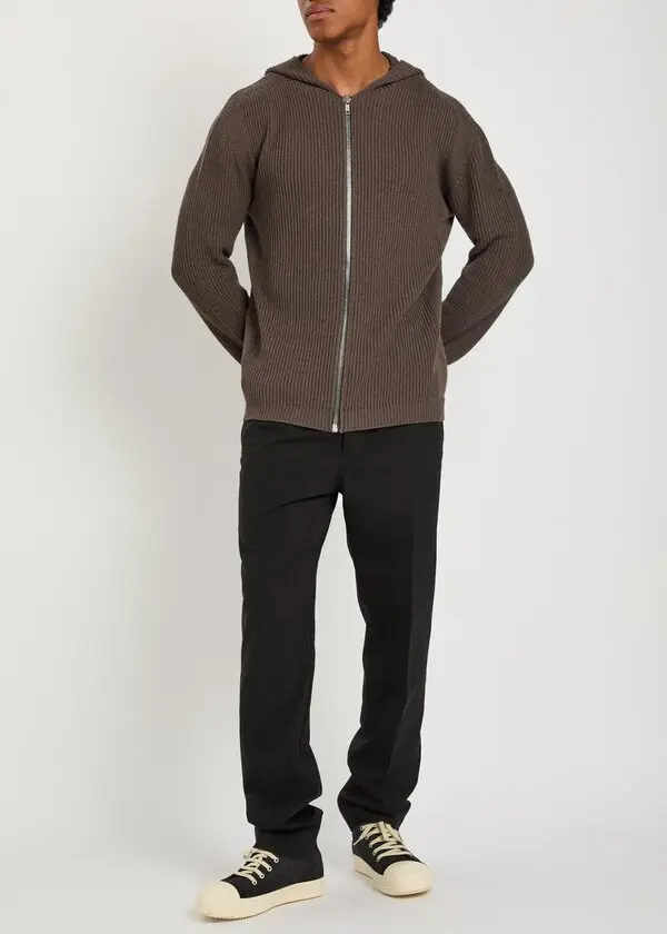 Rick Owens Ribbed Wool Zip-through Hooded Jumper - Brown
