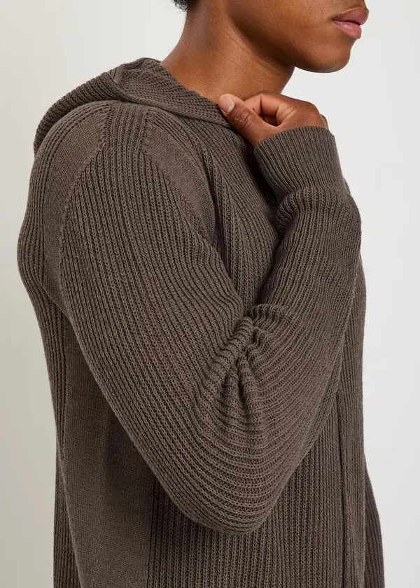 Rick Owens Ribbed Wool Zip-through Hooded Jumper - Brown