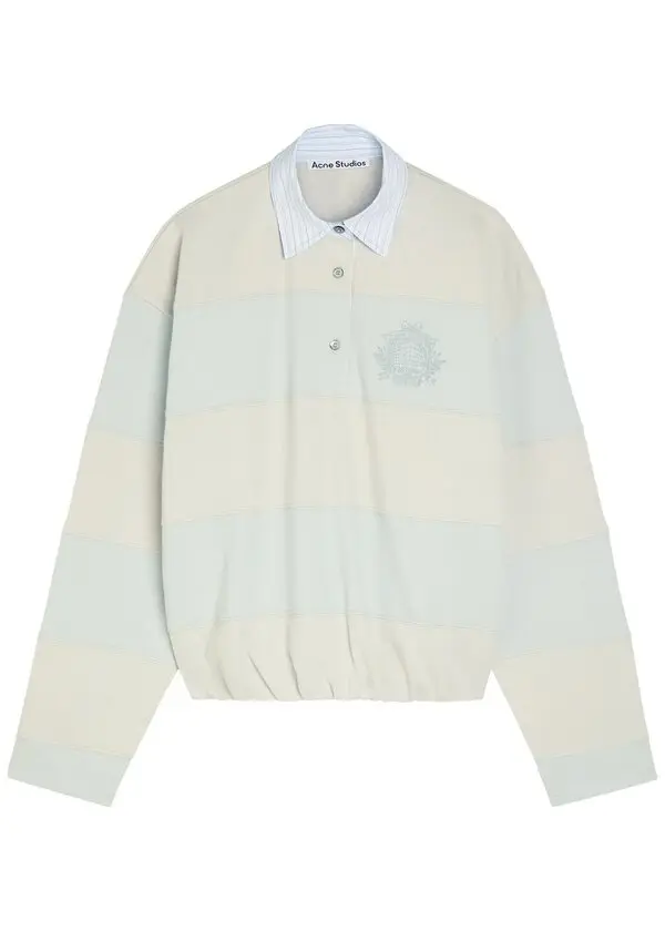 Acne Studios Striped Cotton Polo Sweatshirt With Embroidered Detail