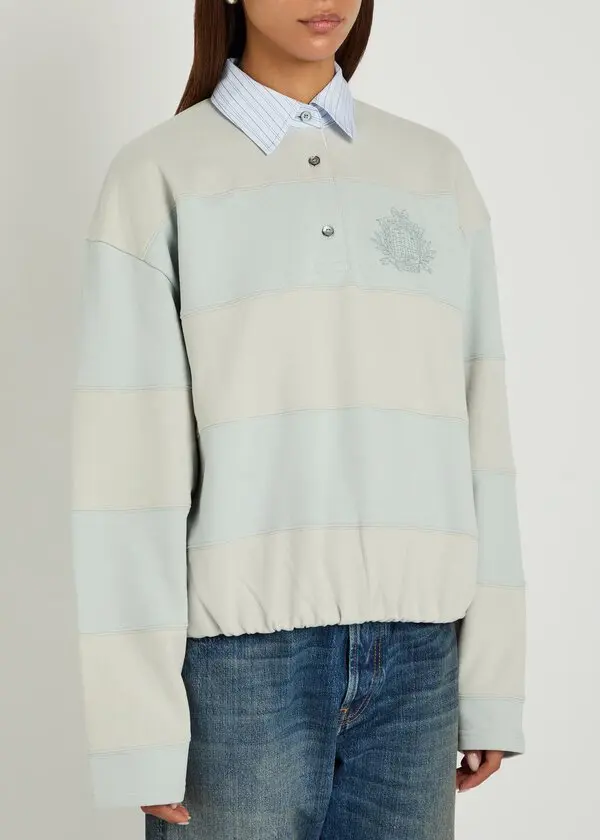 Acne Studios Striped Cotton Polo Sweatshirt With Embroidered Detail