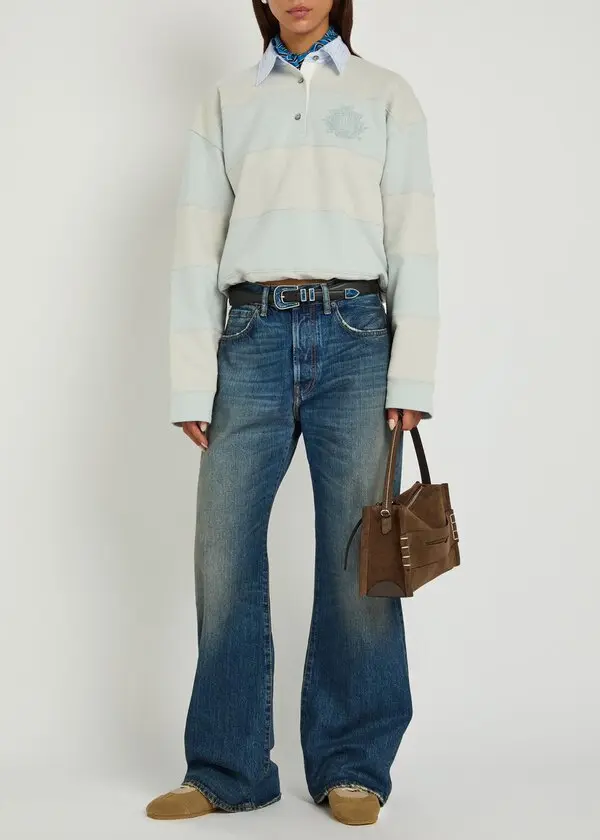 Acne Studios Striped Cotton Polo Sweatshirt With Embroidered Detail