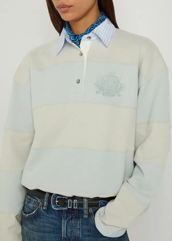 Acne Studios Striped Cotton Polo Sweatshirt With Embroidered Detail