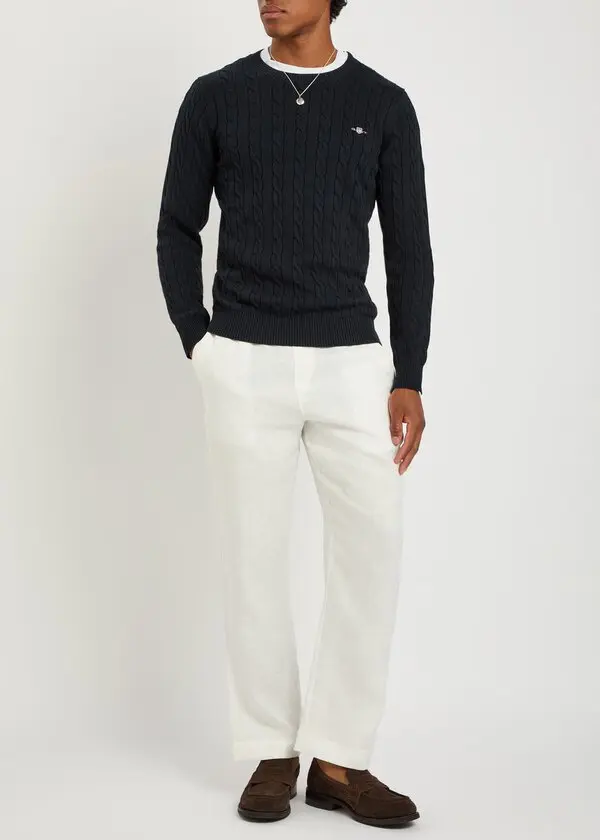Gant Cable-knit Cotton Jumper With Embroidered Logo