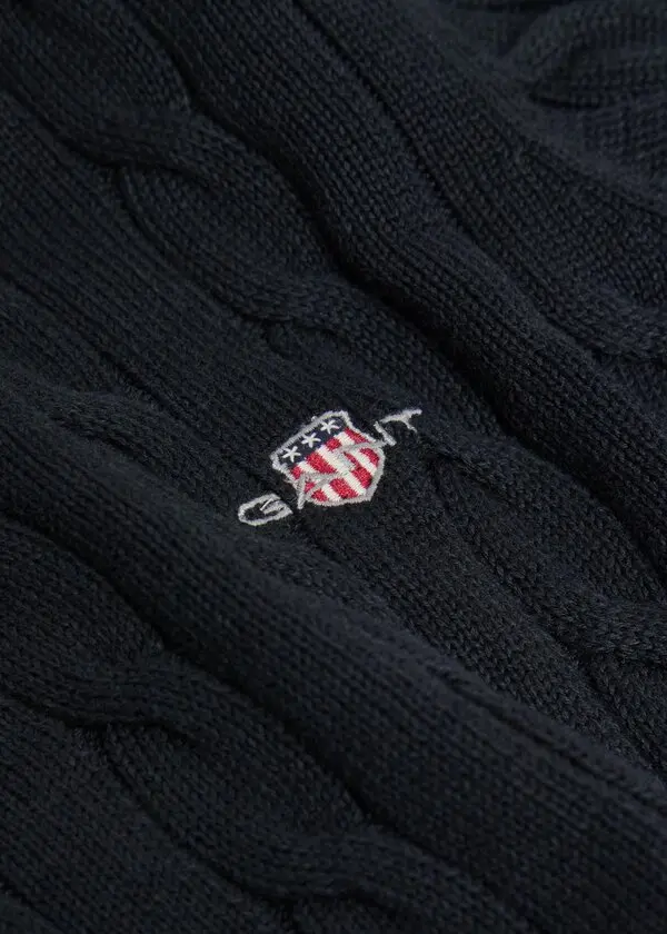 Gant Cable-knit Cotton Jumper With Embroidered Logo