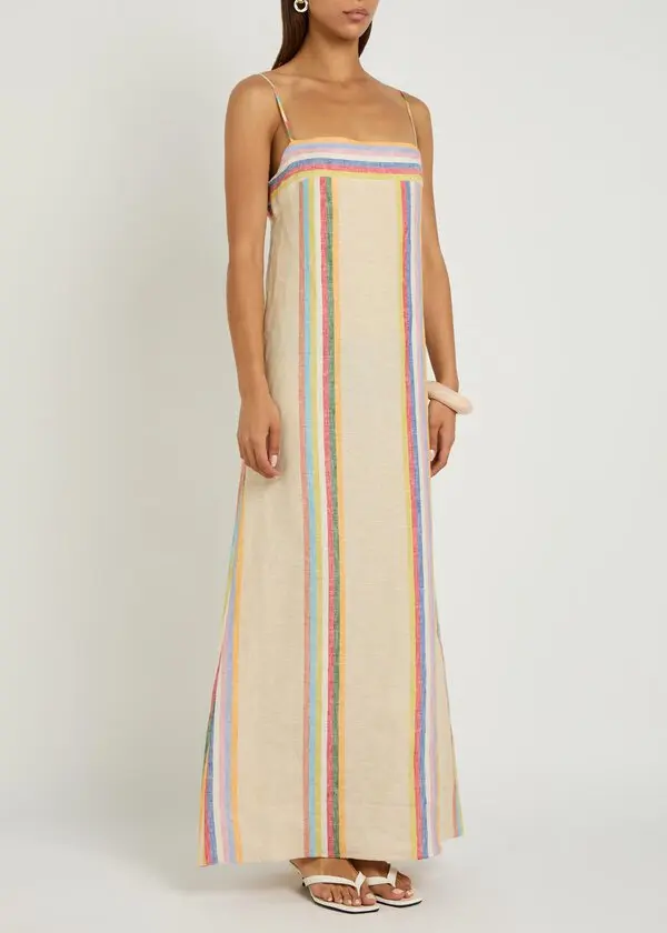 Staud Laura Striped Linen Maxi Dress