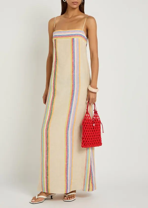 Staud Laura Striped Linen Maxi Dress