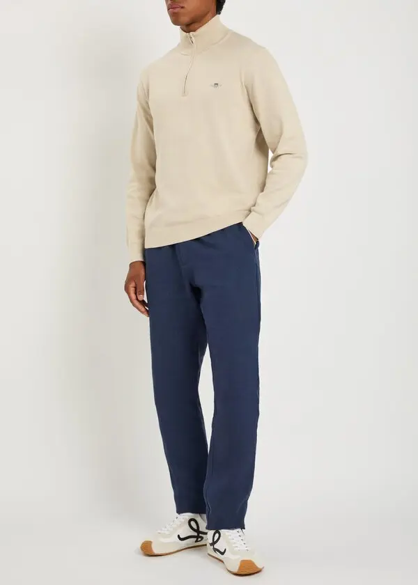 Gant Quarter-zip Embroidered Cotton Jumper