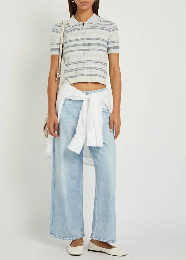 Rag & Bone Karina Striped Cotton-blend Cardigan - Light Blue