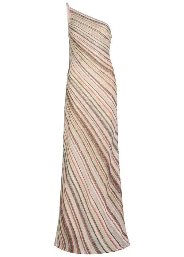 Missoni Striped One-shoulder Metallic-knit Maxi Dress