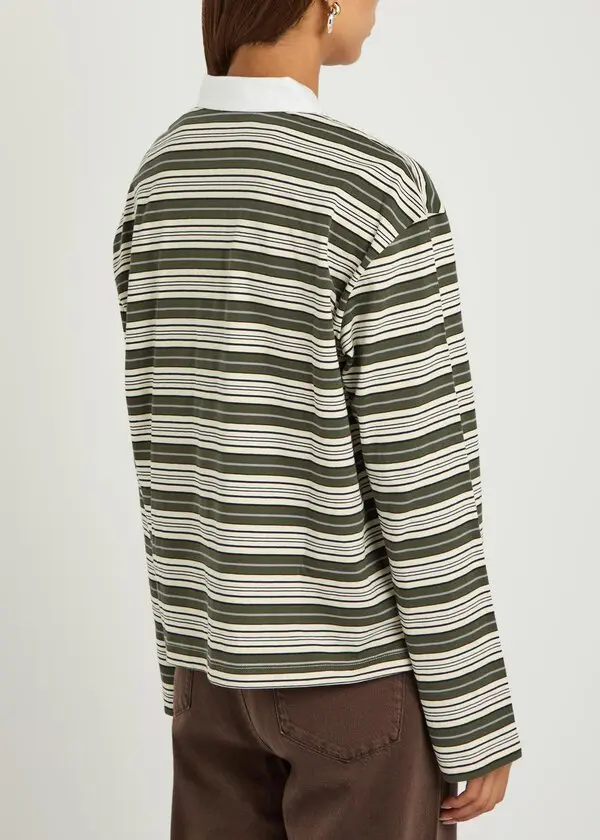Rag & Bone Kelly Striped Cotton Polo Top - Green